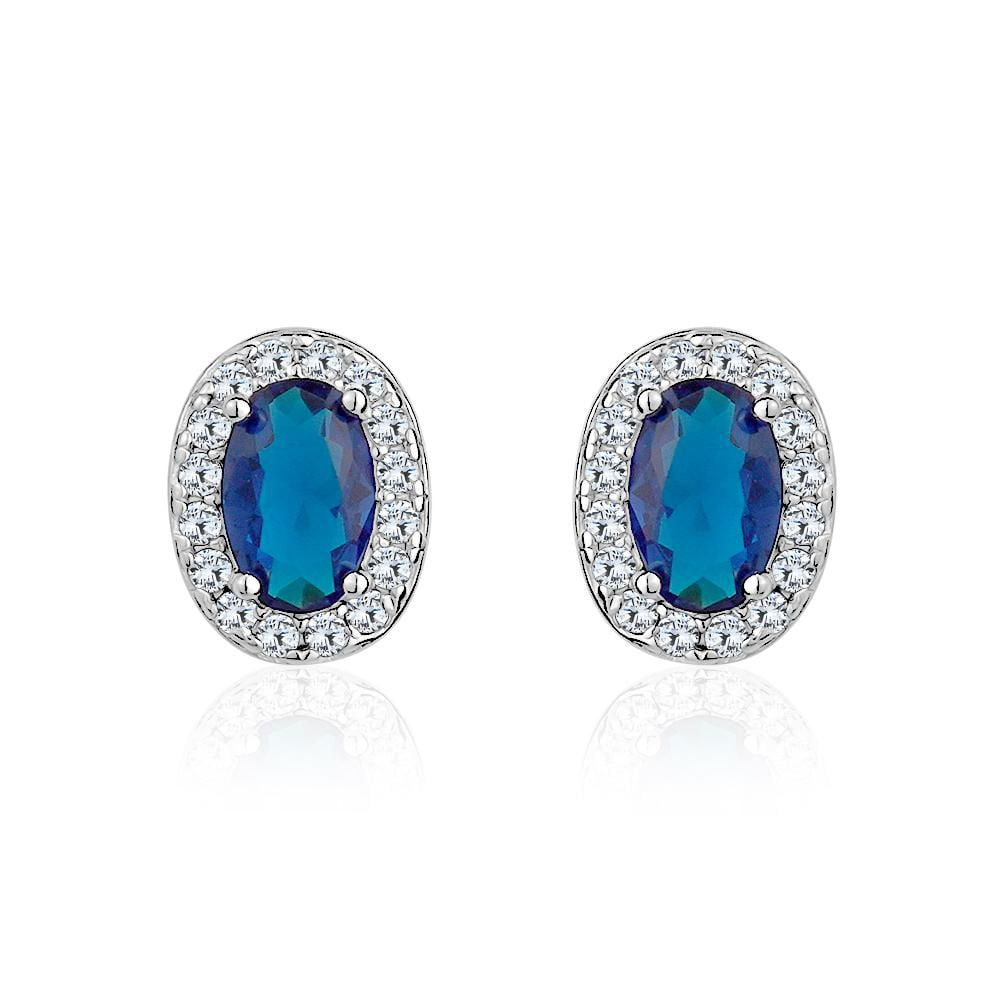 Click here for Luxury Designs Sterling Silver Blue Spinel Halo Ea... prices