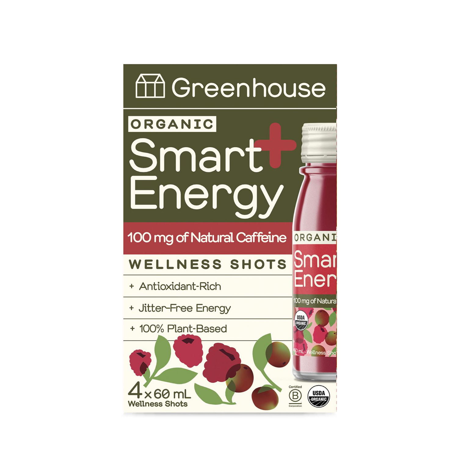 Greenhouse Organic Smart Energy Wellness Shots (4 Pack), 4 x 60 mL ...