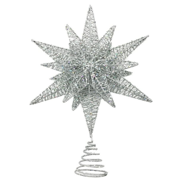 Holiday Time Silver Glitter Wire Star Christmas Tree Topper, Silver ...