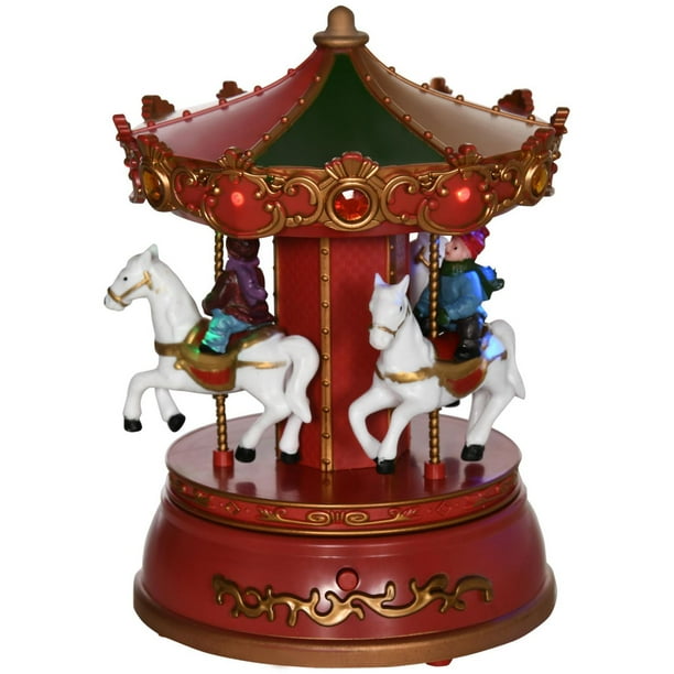 HOMCOM Carousel Music Box with LED Light, Figurine, 3-Horse Musical ...