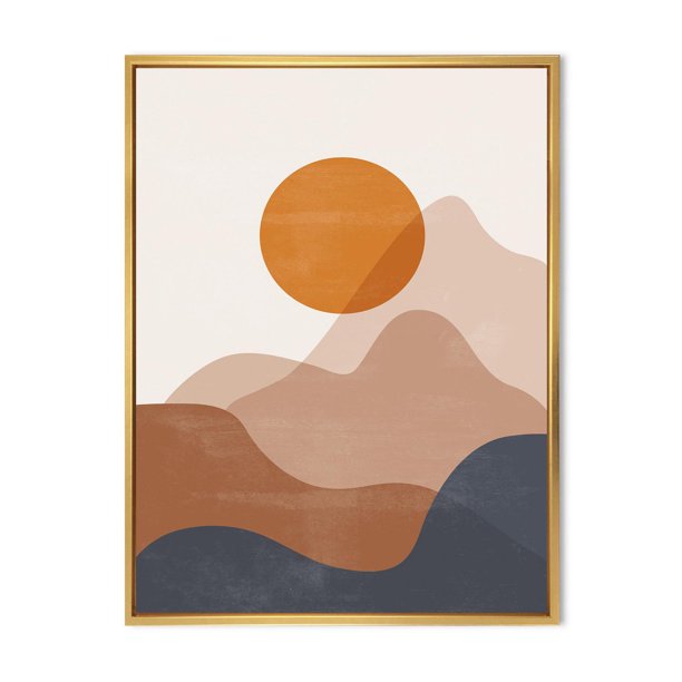 Designart Abstract Red Moon In Earth Toned Mountains II FLOAT FRAME ...