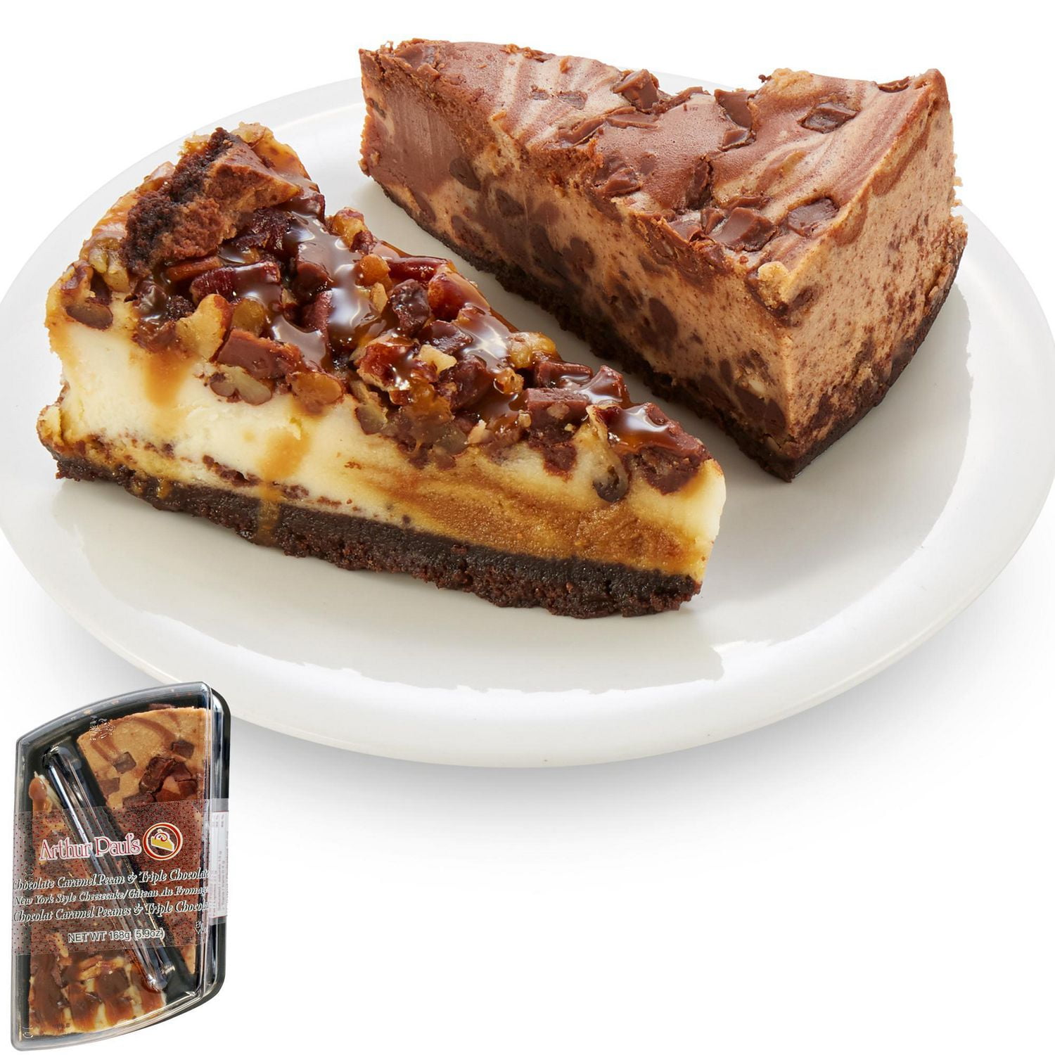 Arthur Paul's Chocolate Caramel Pecan & Triple Chocolate Cheesecake ...