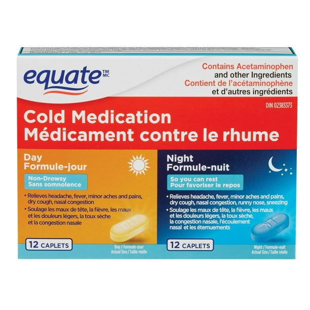 Equate Cold Medication, Day/Night, 12 Day Caplets and 12 Night Caplets ...
