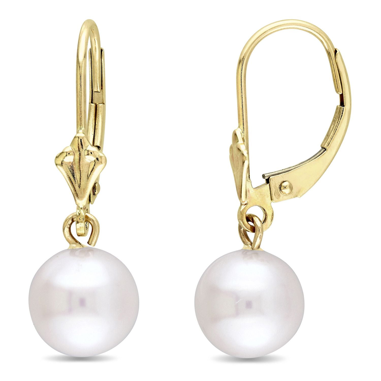 Miabella 8-8.5mm Freshwater Cultured Pearl 10 K Yellow Gold Dangle ...