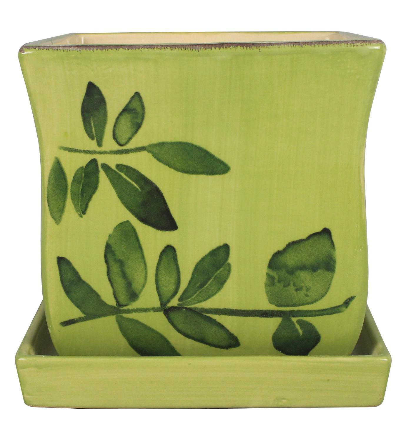 hometrends 6" Green Botanical Square Ceramic Planter | Walmart Canada