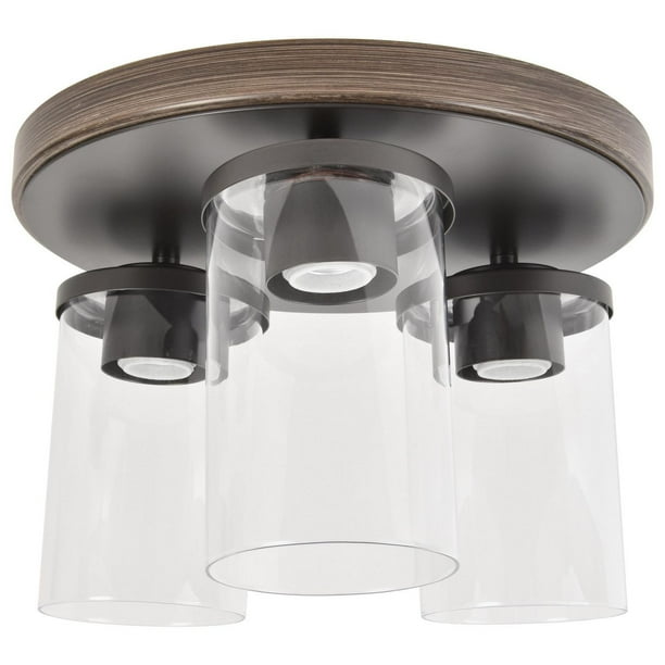 Better Homes & Gardens 12" Farmhouse 3-Light Walnut Flush Mount Ceiling ...