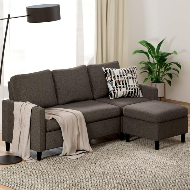 ZINUS Hudson Convertible Sectional Sofa / Reversible Chaise and Ottoman ...
