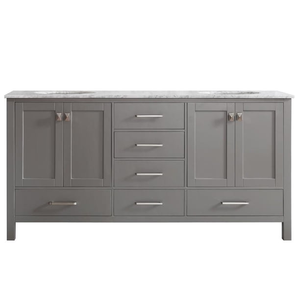 Vinnova Gela 72" Double Sink Bathroom Vanity in Grey with Carrara White ...