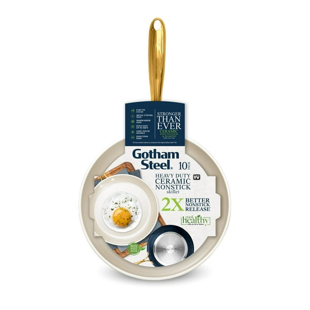 Gotham Steel Fry Pan Nonstick Skillet 10" Cream Navy Pan100% PFOA Free ...