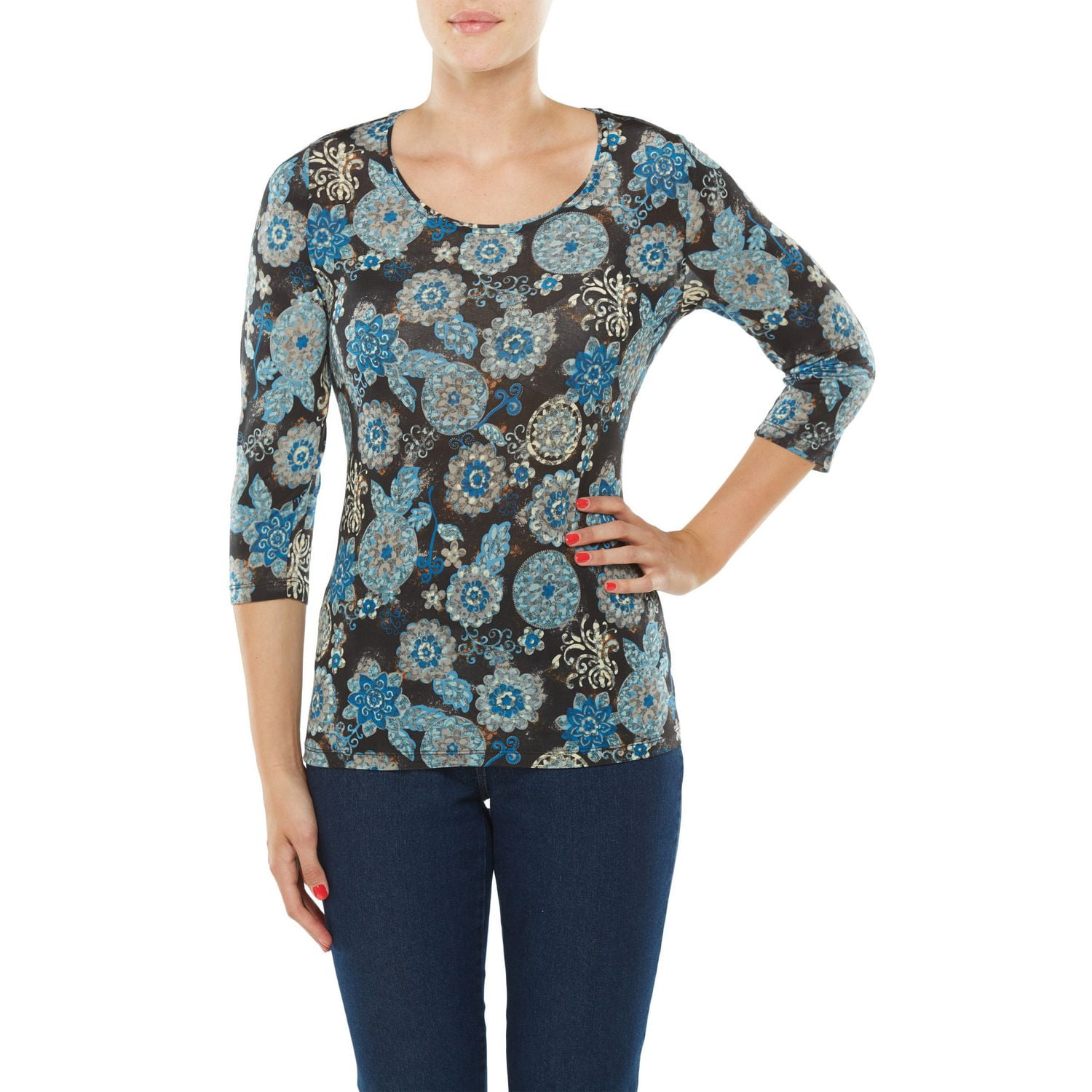 Alia Women's 3/4 Sleeve Printed Crew Neck Top | Walmart Canada