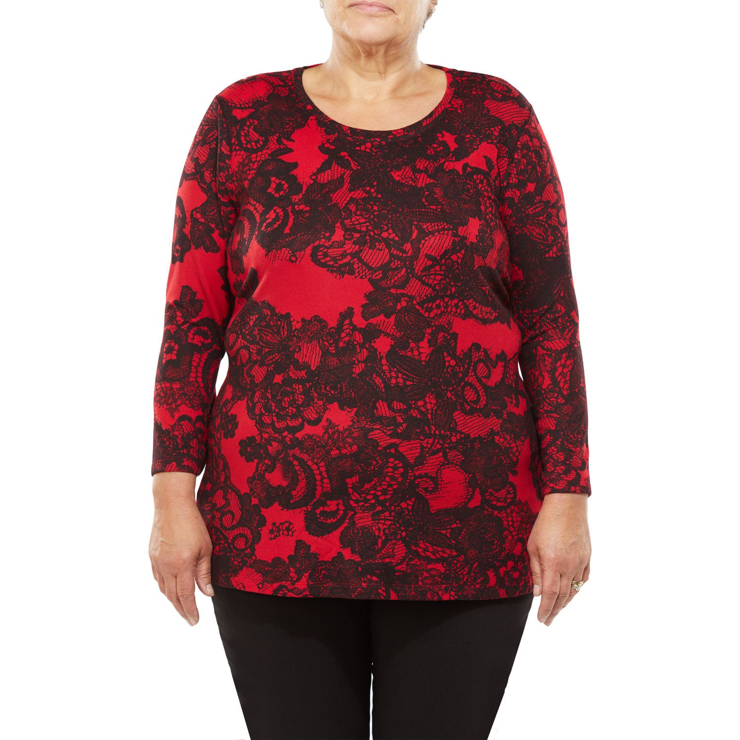 Alia Women's Floral Lace Printed Crew Neck Top | Walmart Canada