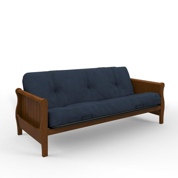 DHP Full Size Walnut Wood Arm Futon Frame with 8” Microfiber Futon ...