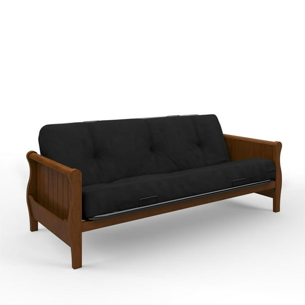 DHP Full Size Walnut Wood Arm Futon Frame with 8” Microfiber Futon ...