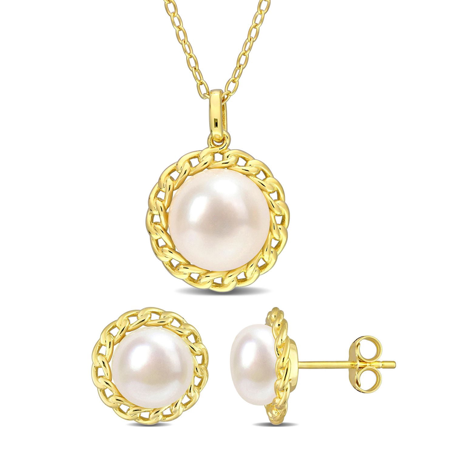 Click here for Miabella 2-Piece Freshwater Cultured Pearl Gold Fl... prices