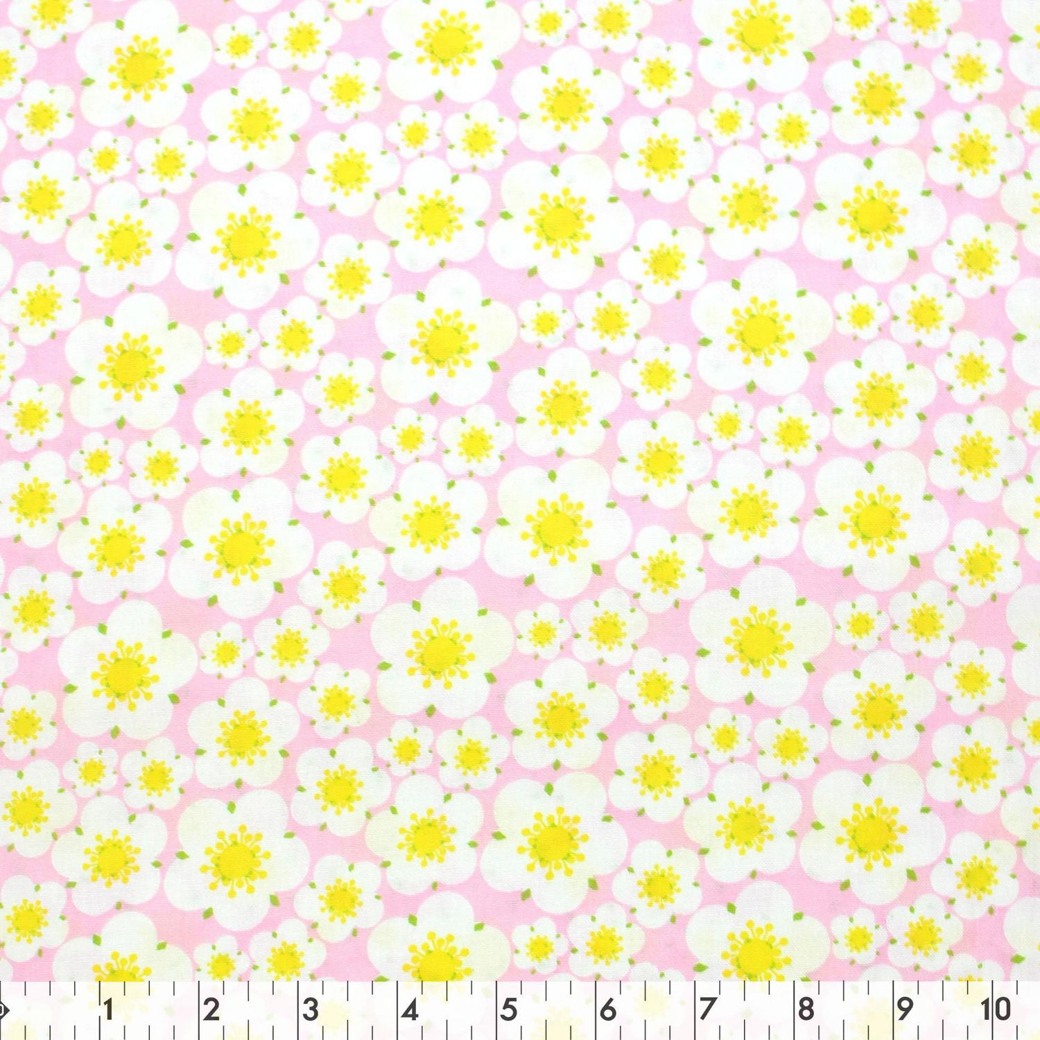 Fabric Creations Light Pink with White and Yellow 5 Petal Flowers ...