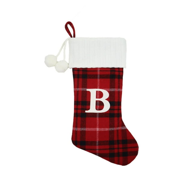 Holiday Time 19 inches Red/Black/White Plaid Monogram Stocking with ...
