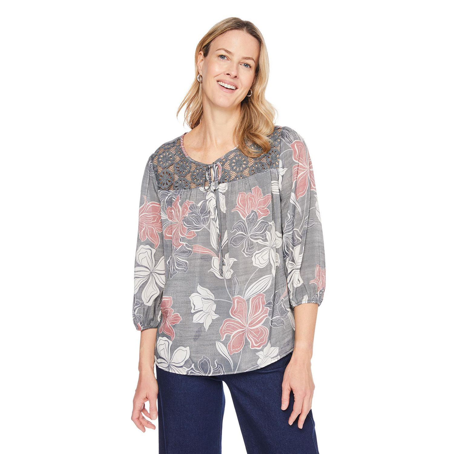 Click here for Iyla Womens Lace Trim Peasant Blouse Xl prices