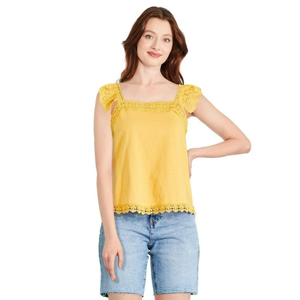 George Women's Crochet Flutter Sleeve Tank - Walmart.ca