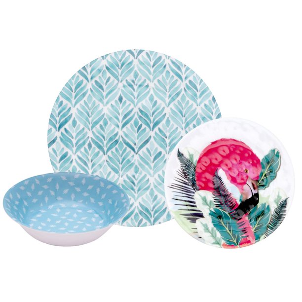 Safdie & Co. Melamine Dinnerware set 12 Piece Set Flamingo, Set for 4 ...