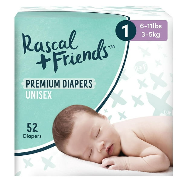 Rascal + Friends Premium Diapers, Unisex, Sizes 1-6, 30-52 Count ...