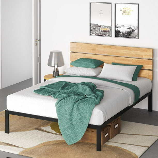 Zinus Tuscan Metal and Wood Platform Bed with Wood Slat Support / Queen ...