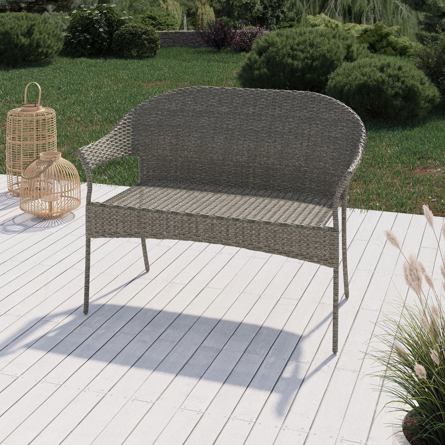 Causeuse en osier pour patio Pebbleton Mainstays - Gris Osier tissé à ...