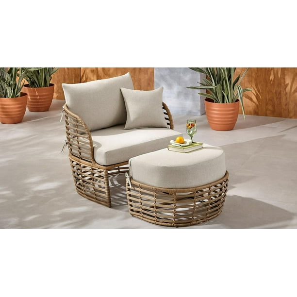 HOMETRENDS Dune Patio Cuddle Chair & Ottoman - Taupe - Walmart.ca