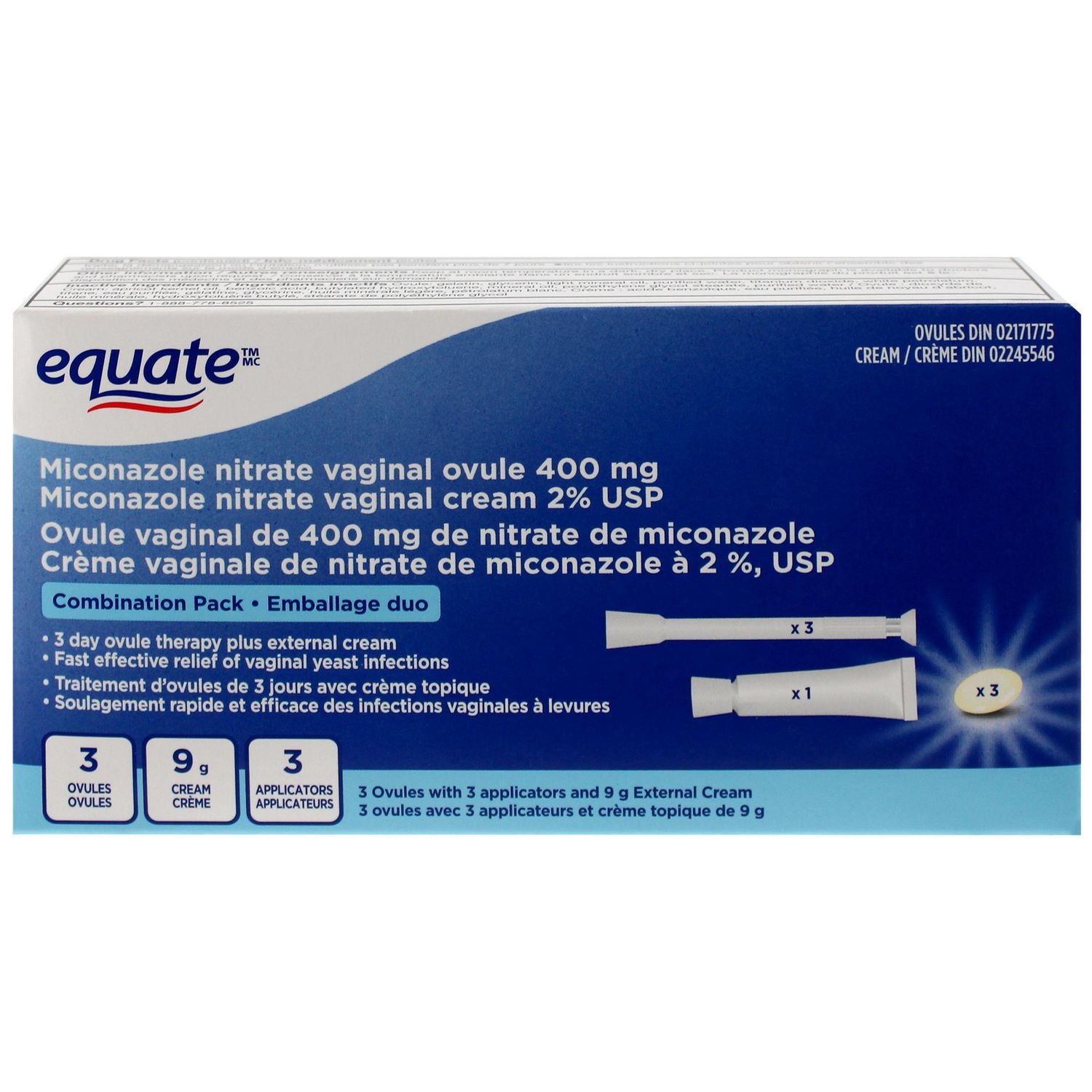 Equate Miconazole nitrate vaginal ovule 400 mg, Miconazole nitrate ...