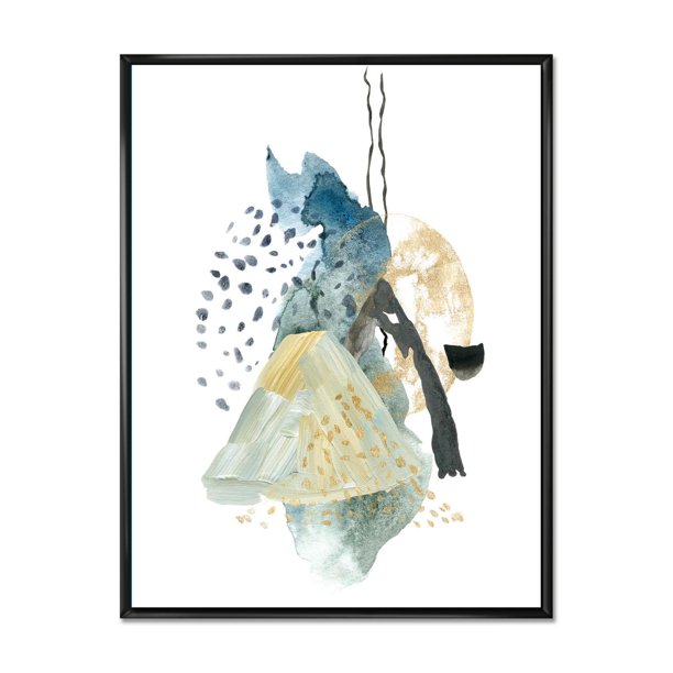 Designart Gouache Of Abstract Landscape With Mountain Moon FLOAT FRAME ...
