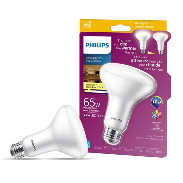 PHILIPS 7.2W 65W BR30 Soft White Warm Glow LED bulb (65W replacement ...