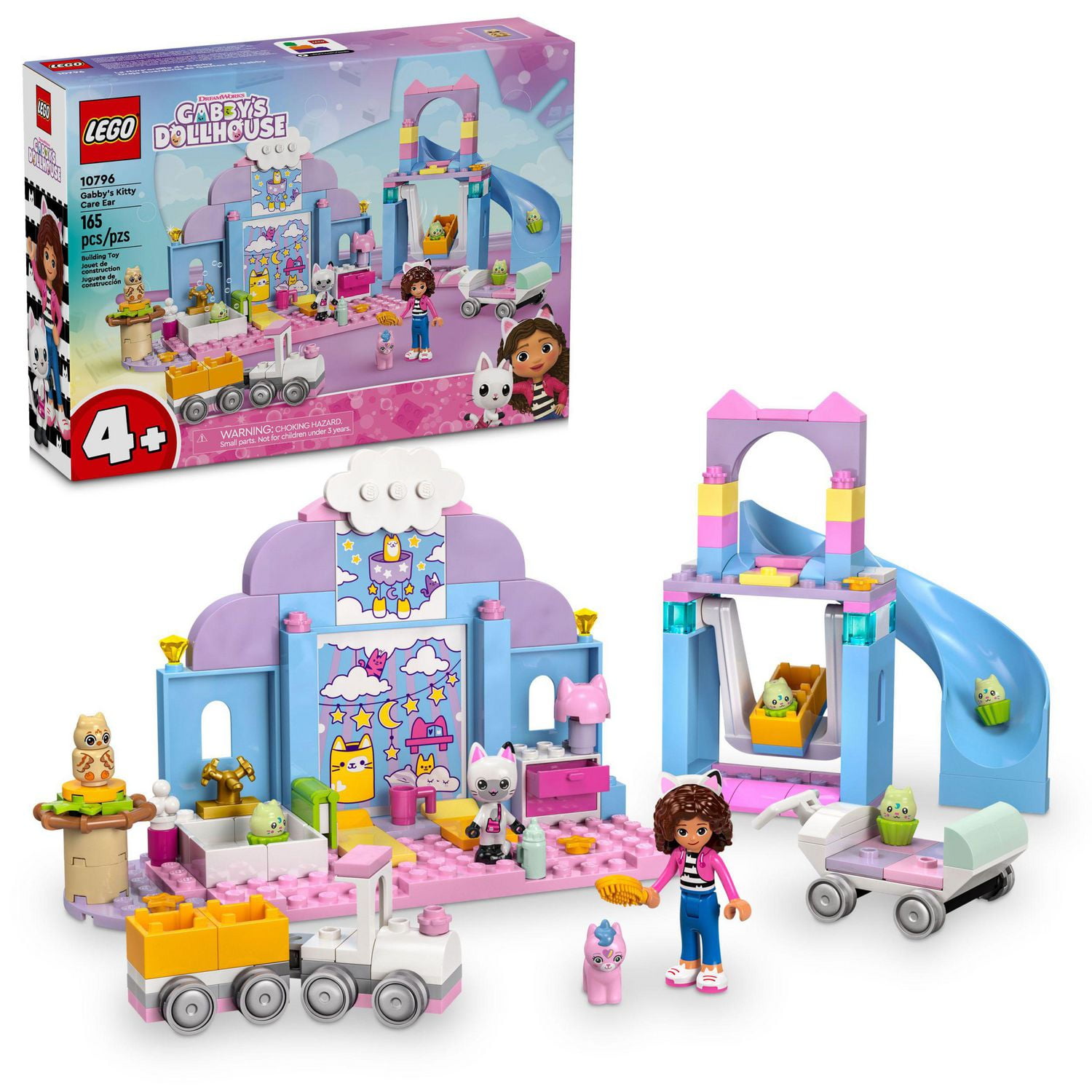 LEGO Gabby s Dollhouse Gabby s Kitty Care Ear Animal Playset for Kids Pet Pretend Play Entertainment Toy with a Pink Car Slide and Figures Cat Toy