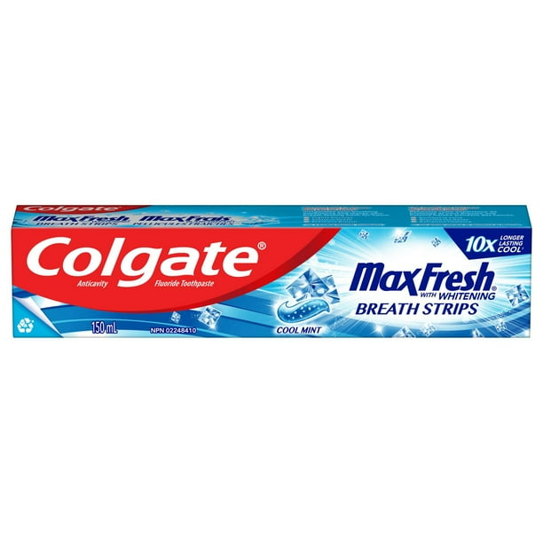 Colgate Max Fresh Toothpaste with Breath Strips, Cool Mint, 150 mL ...