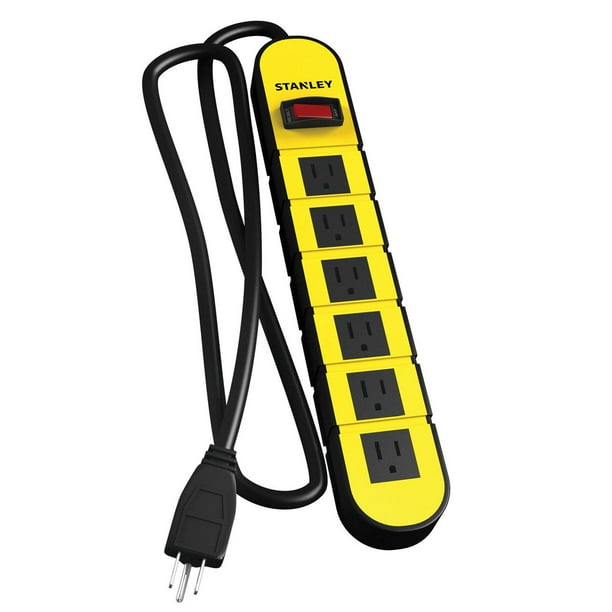 Stanley ShopMax 6-Outlet Metal Powerstrip, Colour: Yellow & Black ...