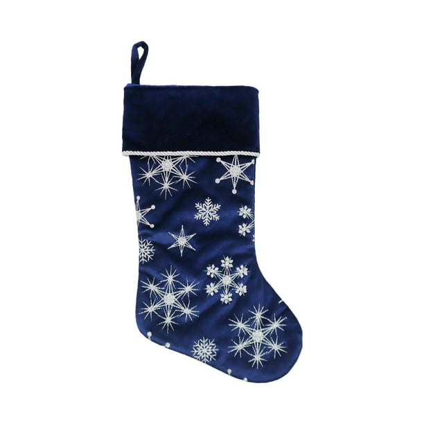 Holiday Time 20 inches Blue Velvet Glitter Stocking, 20 inch, Festive ...