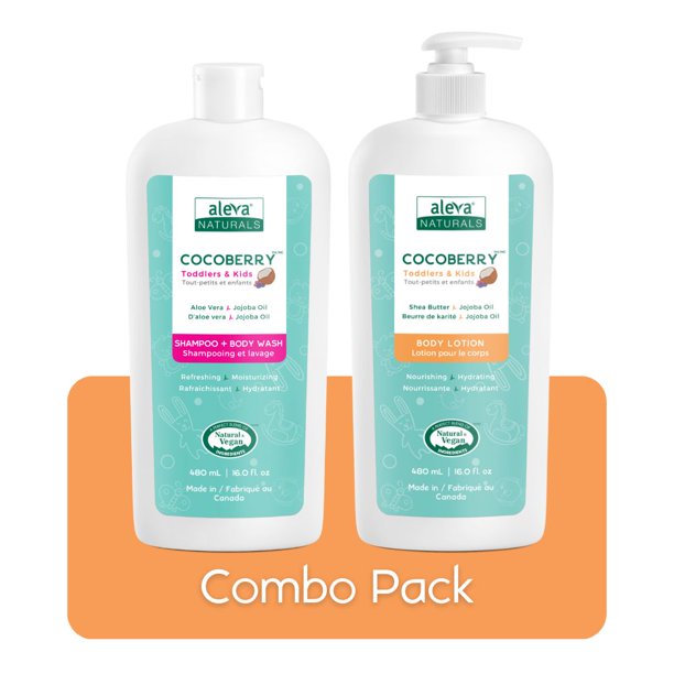 Aleva Naturals Cocoberry Toddles & Kids Shampoo & Wash + Body Lotion DUO- 480ml x 2 - Walmart.ca