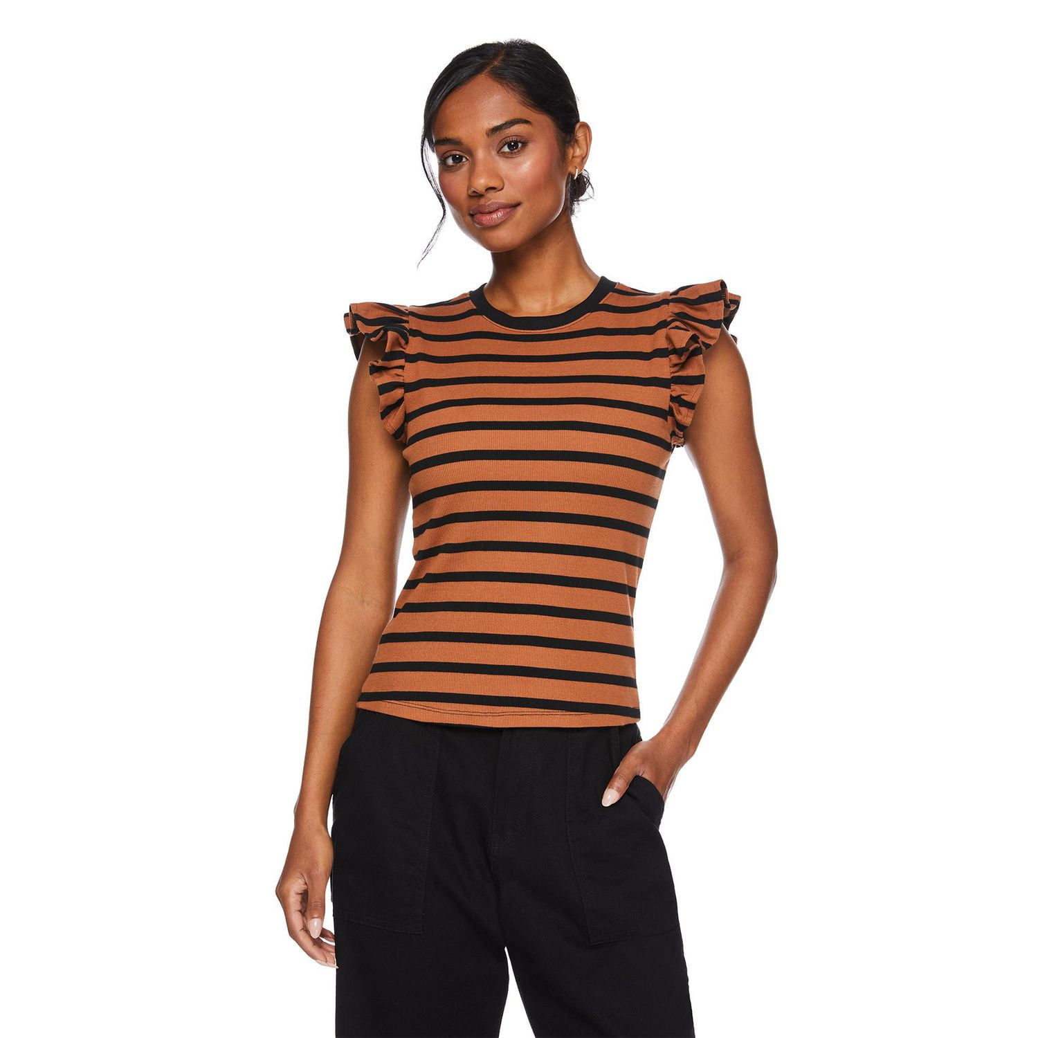 Click here for George Womens Rib Ruffle Tee M prices