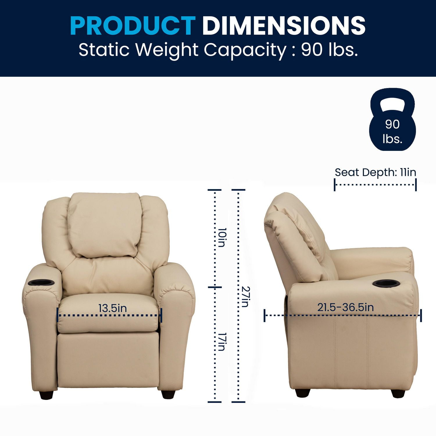 Contemporary Beige Vinyl Kids Recliner with Cup Holder and Headrest Walmart