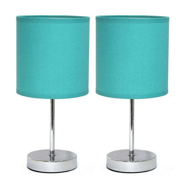 Simple Designs Chrome Mini Basic Table Lamp with Fabric Shade 2 Pack ...