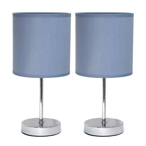 Simple Designs Chrome Mini Basic Table Lamp with Fabric Shade 2 Pack ...
