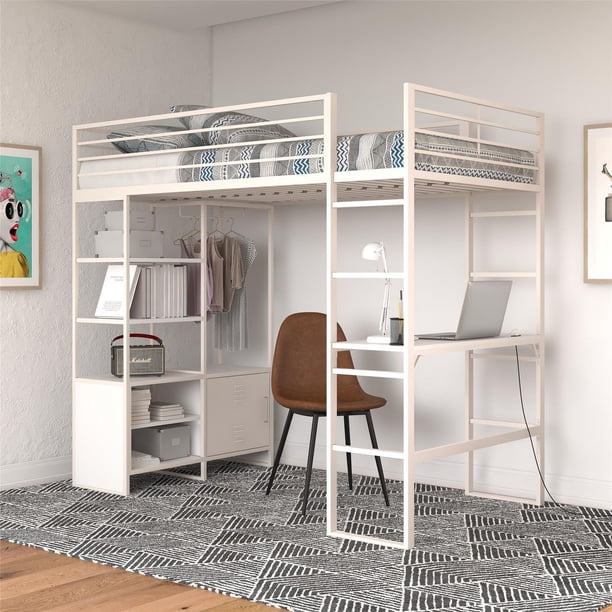 DHP Lanis Twin Loft Bed with Desk and Storage, Off White - Walmart.ca