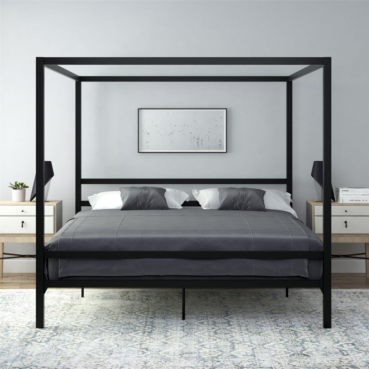 DHP Modern Metal Canopy Poster Bed King Black