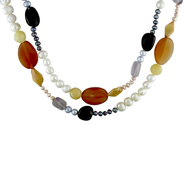 Tangelo Multi-Color Freshwater Cultured Pearl and Multi-Gemstone ...