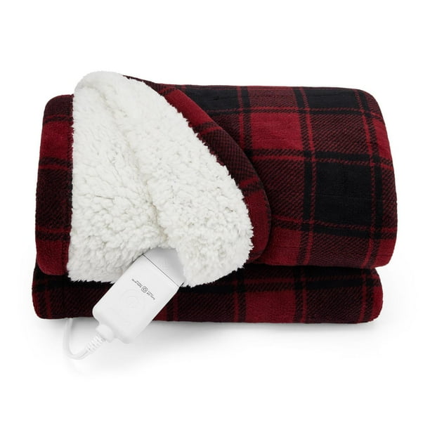 Sunbeam Throw Microplush Reverse Sherpa, 4 Heat Settings, 4-Hour Auto ...