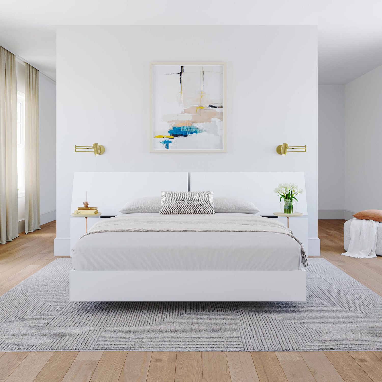 Nexera Paris Platform Bed and Panoramic Headboard White