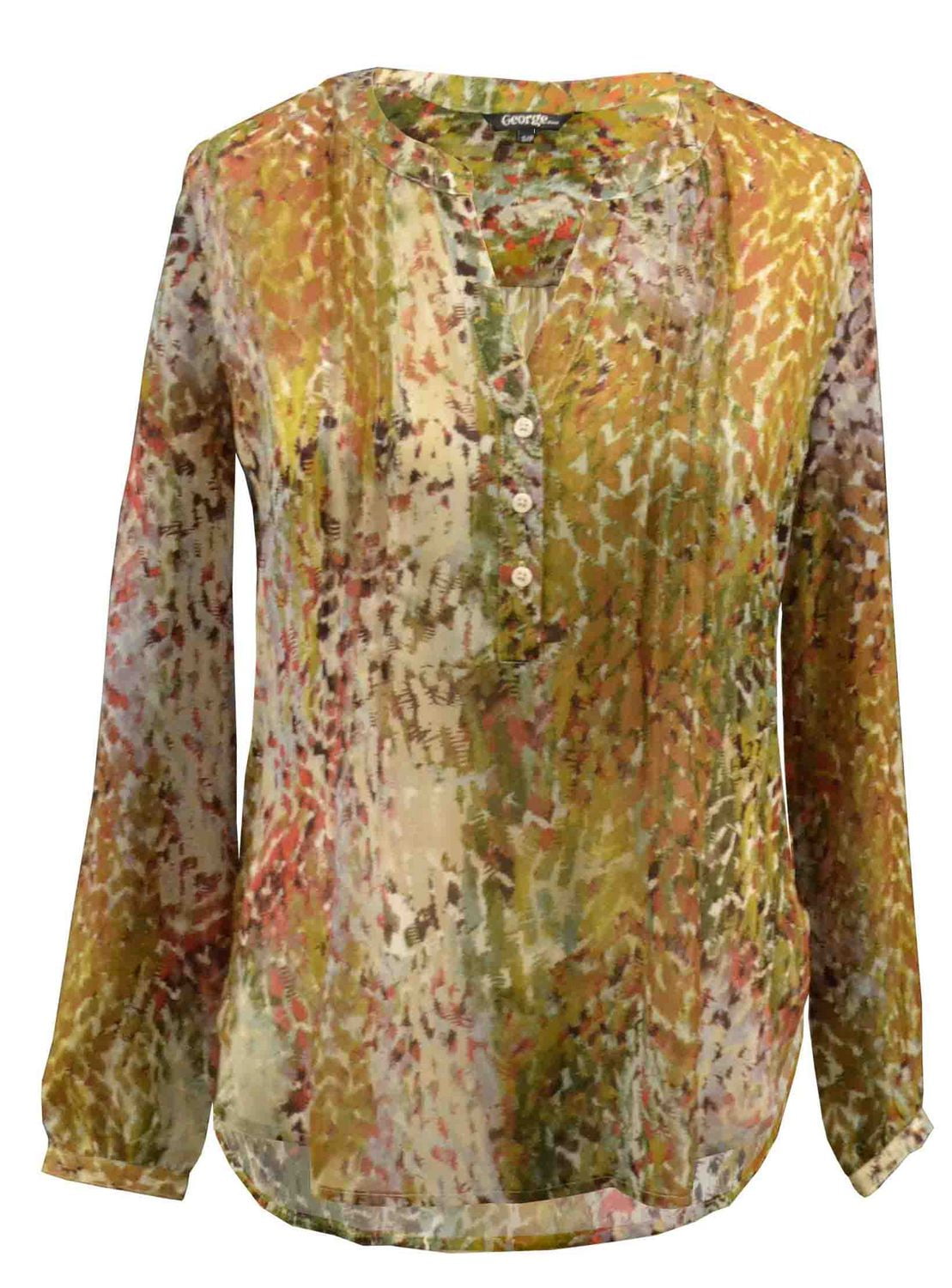 George Plus George Women's plus Size Printed AirFlow Long Sleeve Blouse ...