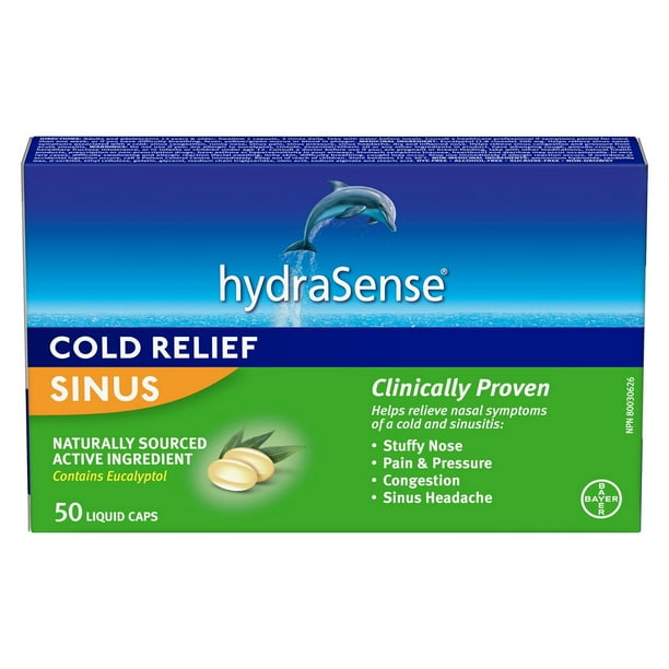 hydraSense Sinus Cold Relief Capsules, Naturally Sourced, Non-Drowsy ...