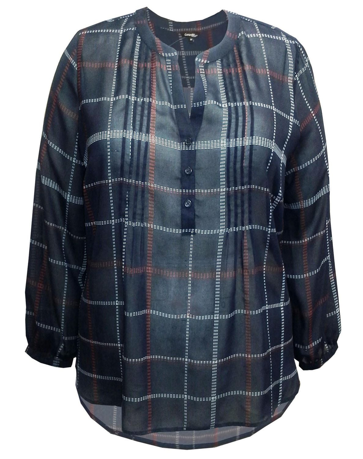 George Plus Women's plus Size Printed AirFlow Long Sleeve Blouse with ...