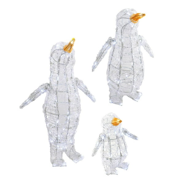 Set of 3 light-up acrylic penguins, 12-20-24 in, 160 5mm pure white led ...