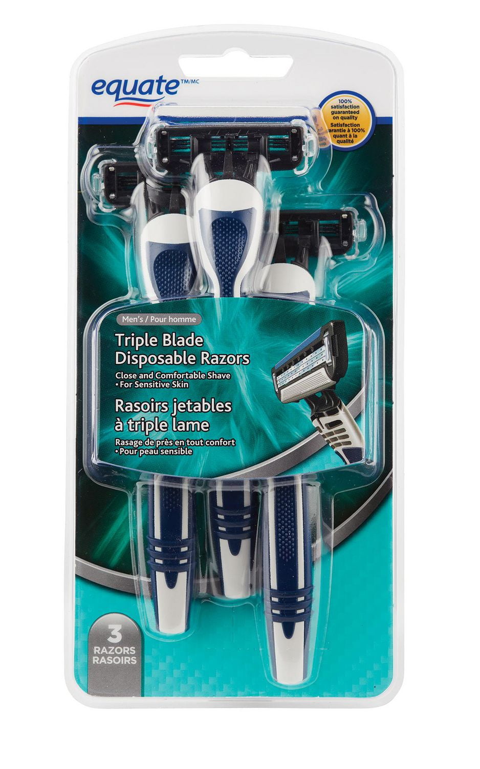 Equate Men's Triple Blade Disposable Razors for Sensitive Skin ...