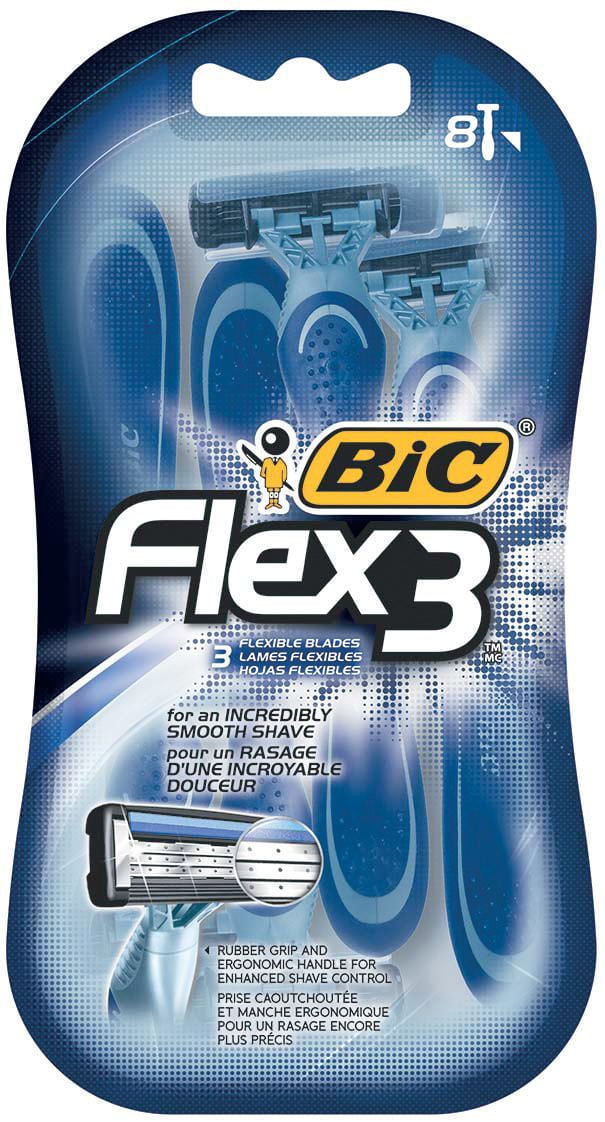 BIC Flex 3 Disposable Men's Razor, 3-Blade, 8-Count, Aloe and Vitamin E ...